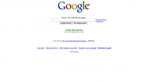 GoTo.com search engine results page screenshot in 2001. Google.com home ...